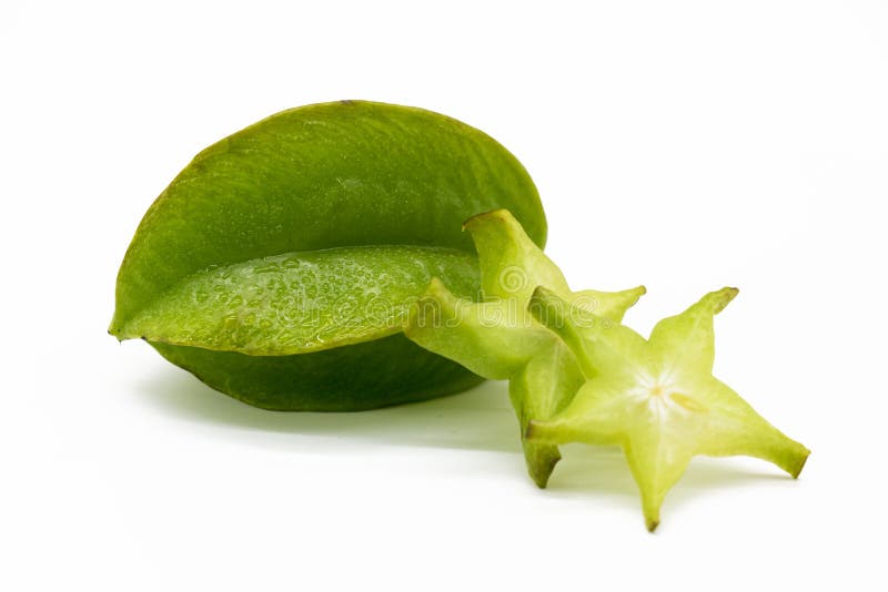 Whole Slices Carambolas or Star Fruit on White Background Stock Photo ...