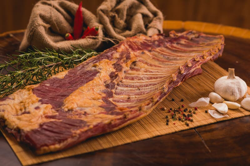 Whole-smoked Pork Rib on Rustic Table. Stock Image - Image of pork ...