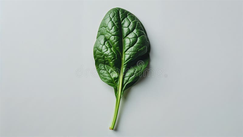 Whole Spinach Leaf with Stem and Veining Intact Laid Flat on Clean ...
