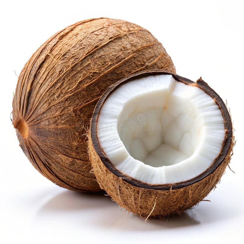 Whole and Split Coconut on White Background Stock Illustration ...