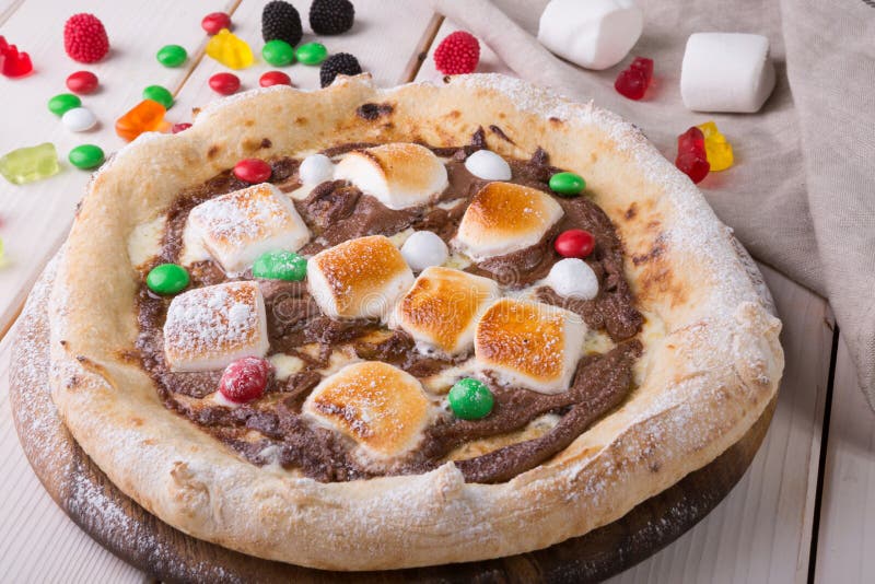 Whole sweet pizza stock image. Image of plate, white - 92195097