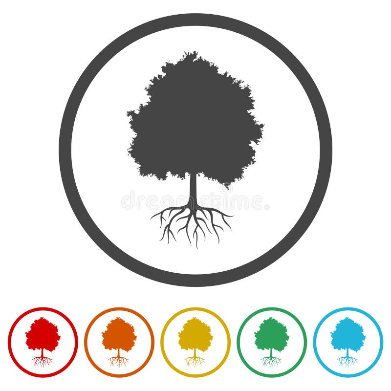 Whole Tree with Roots Ring Icon, Color Set Stock Vector - Illustration ...