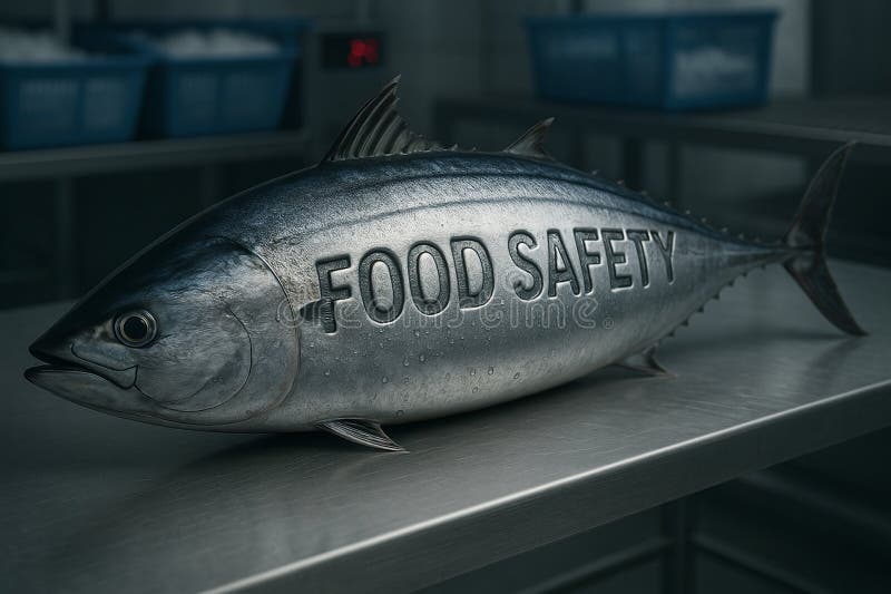 Whole Tuna Fish Marked with Food Safety Message in Cold-chain Facility ...