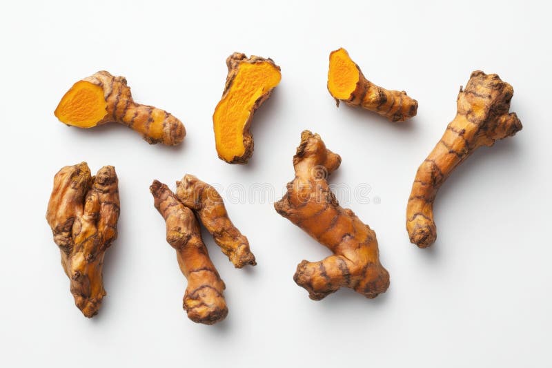 Whole Turmeric Root Displayed on a Clean White Background with Sharp ...