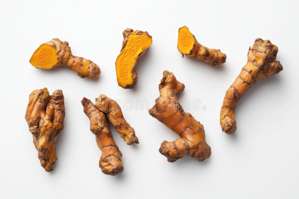 Whole Turmeric Root Displayed on a Clean White Background with Sharp ...