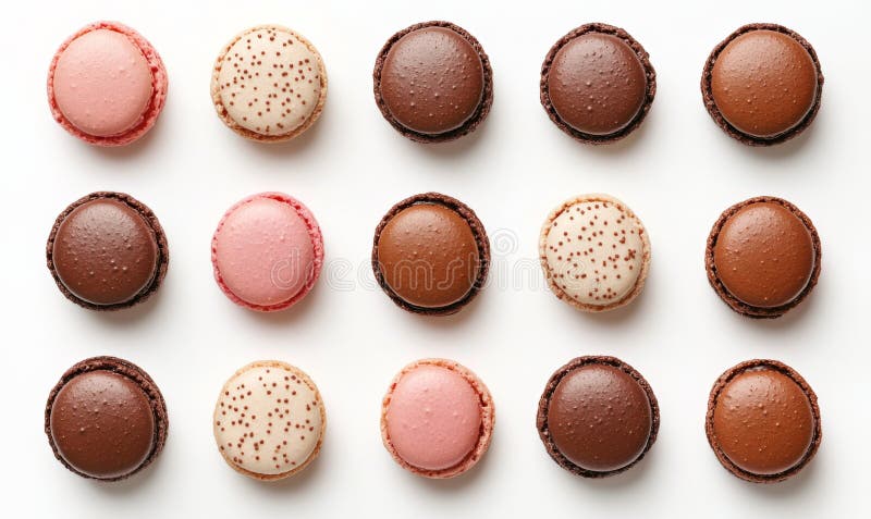 A Whole View of Multiple Macarons on White Background, View from Above ...