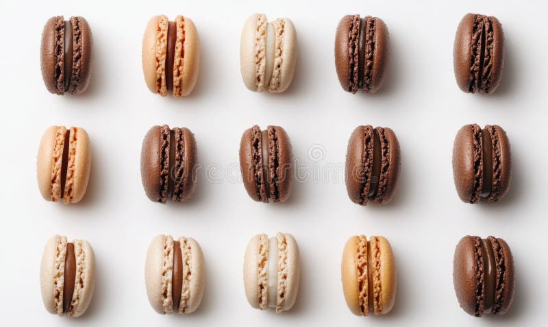 A Whole View of Multiple Macarons on White Background, View from Above ...
