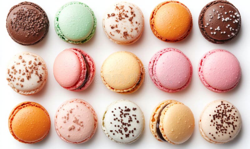 A Whole View of Multiple Macarons on White Background, View from Above ...