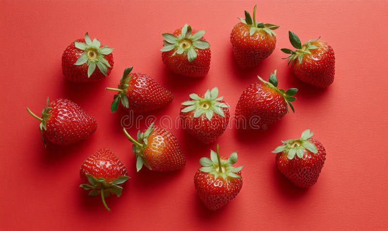 A Whole View of Multiple Strawberry on Soft Red Background, View from ...
