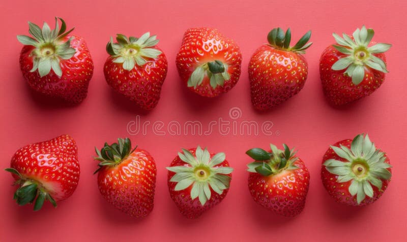 A Whole View of Multiple Strawberry on Soft Red Background, View from ...