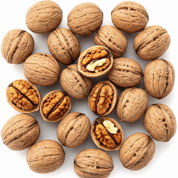 Walnuts Isolated on White Background. Top View. Flat Lay. Stock ...