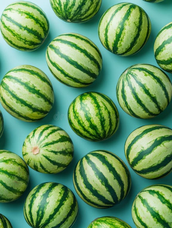 Whole Watermelons Arranged in a Pattern on a Blue Background. Stock ...