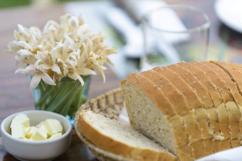 Whole Wheat Bread on Dinner Table Stock Photo - Image of grains ...