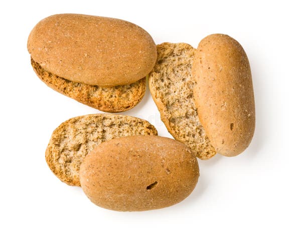 Whole Wheat Bread Rolls Broken in Half on White Background Stock Photo ...