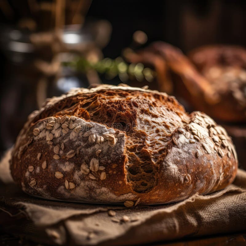 Whole Wheat Bread on Stone in Rustic Pub. Generative AI Stock ...