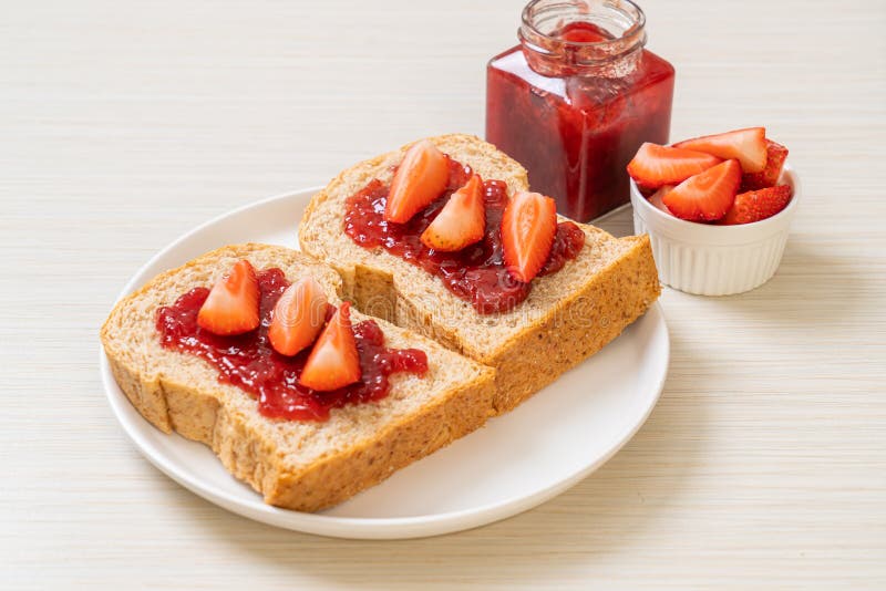Whole Wheat Bread with Strawberry Jam and Fresh Strawberry Stock Image ...