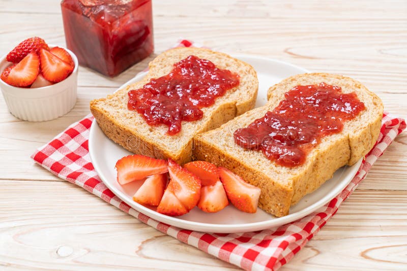 Whole Wheat Bread with Strawberry Jam and Fresh Strawberry Stock Image ...