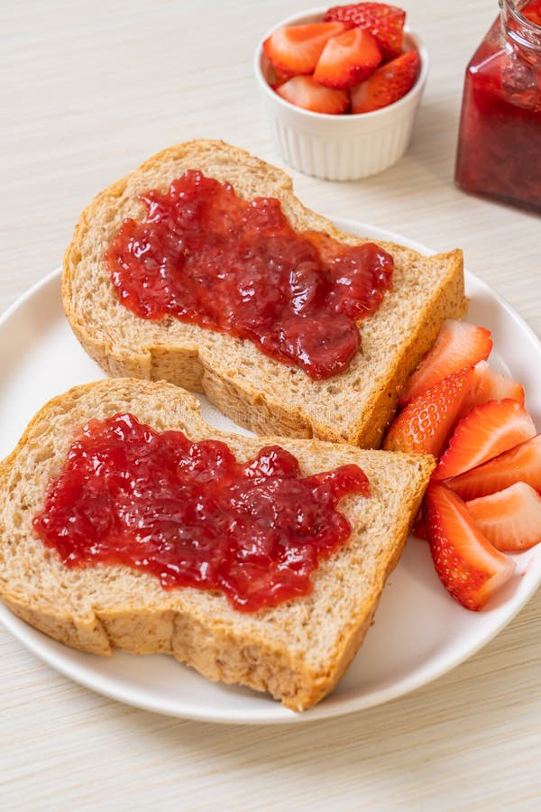 Whole Wheat Bread with Strawberry Jam and Fresh Strawberry Stock Image ...