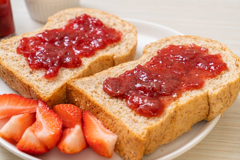 Whole Wheat Bread with Strawberry Jam and Fresh Strawberry Stock Image ...