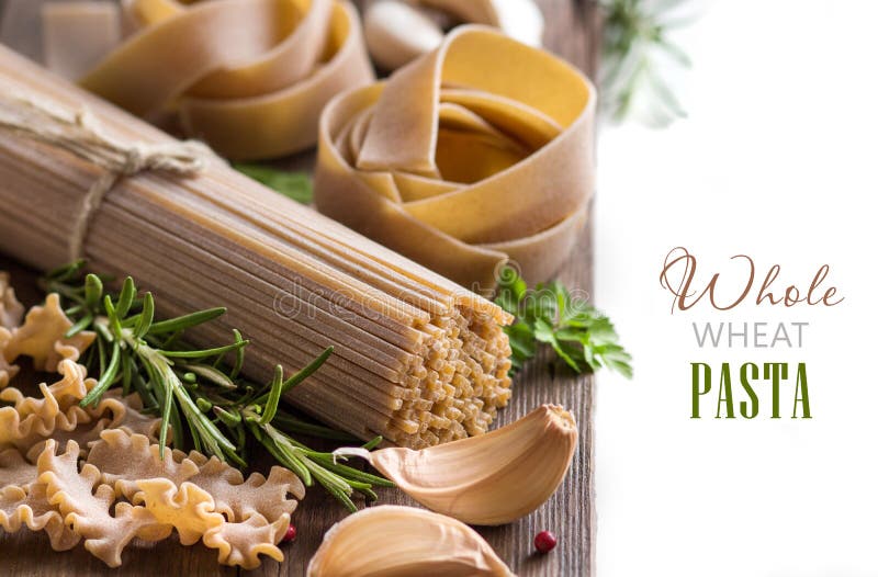 Whole Wheat Italian Pasta with Garlic and Herbs Stock Photo - Image of ...