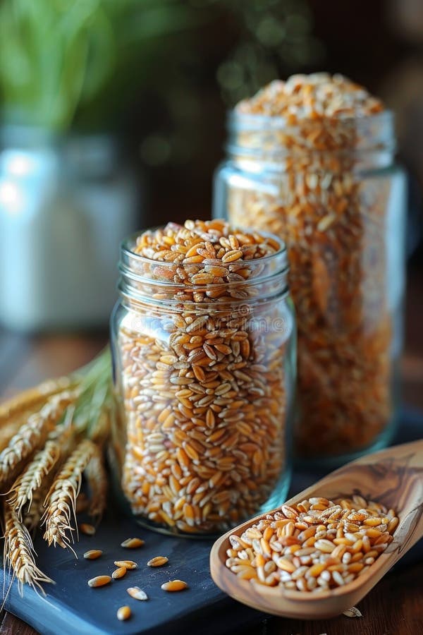 Whole Wheat in a Jar . Wheat Grains are Ready for Grinding Stock Image ...