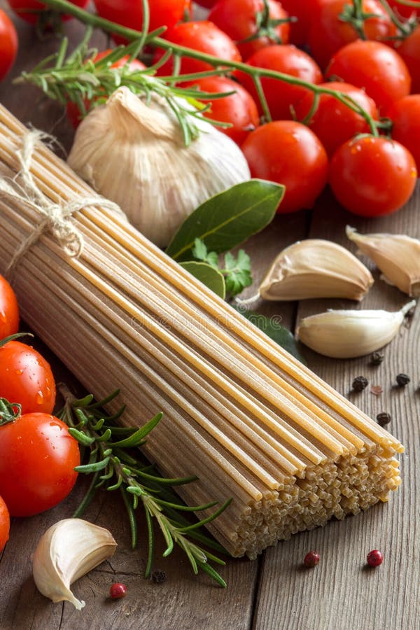 Whole Wheat Spaghetti, Vegetables and Herbs Stock Photo - Image of ...