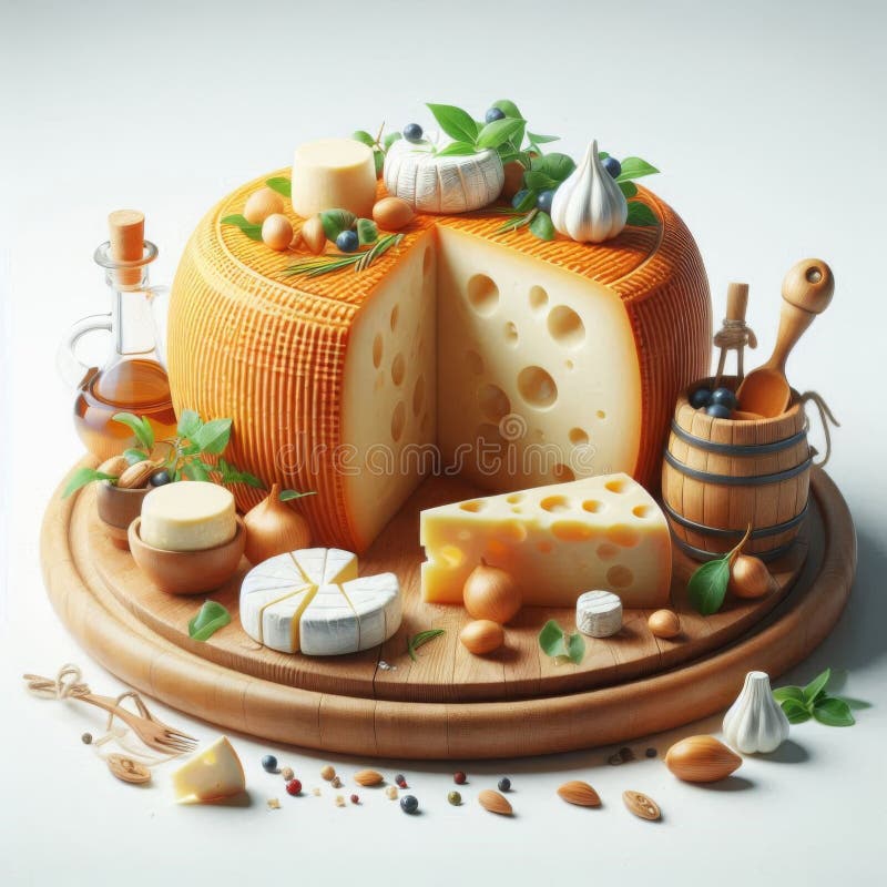 Whole Wheel of Traditional Cheese on White Background Stock ...