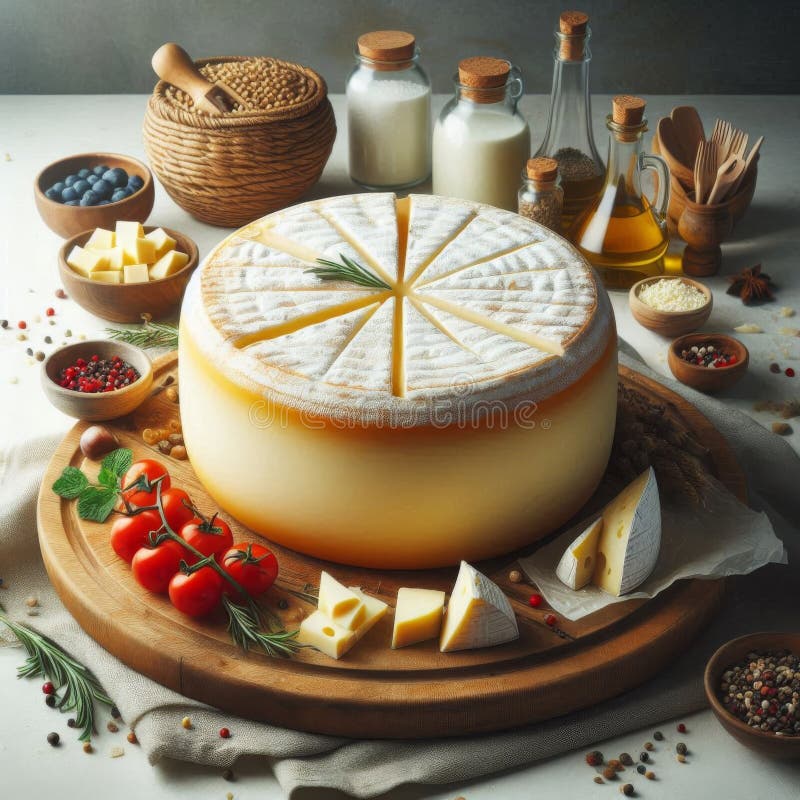 Whole Wheel of Traditional Cheese on White Background Stock ...