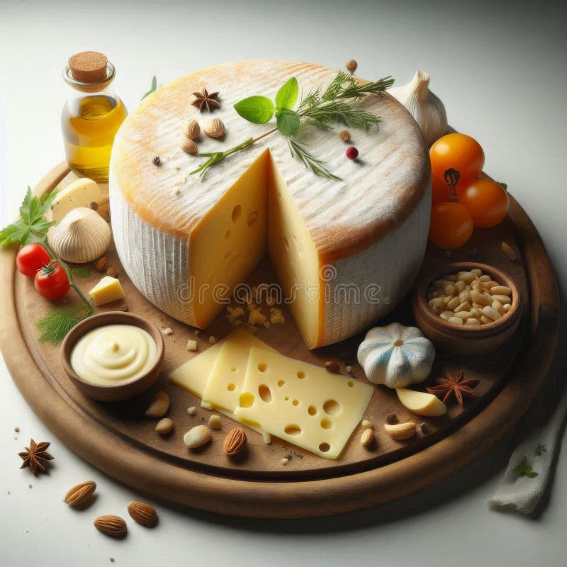 Whole Wheel of Traditional Cheese on White Background Stock ...