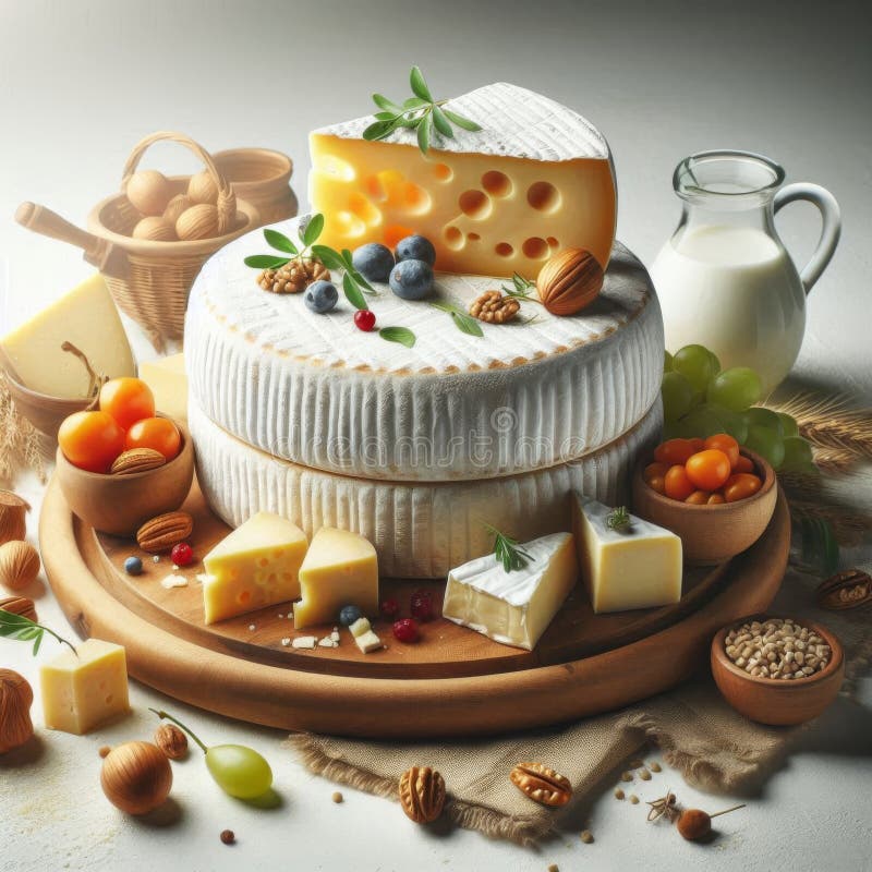 Whole Wheel of Traditional Cheese on White Background Stock ...
