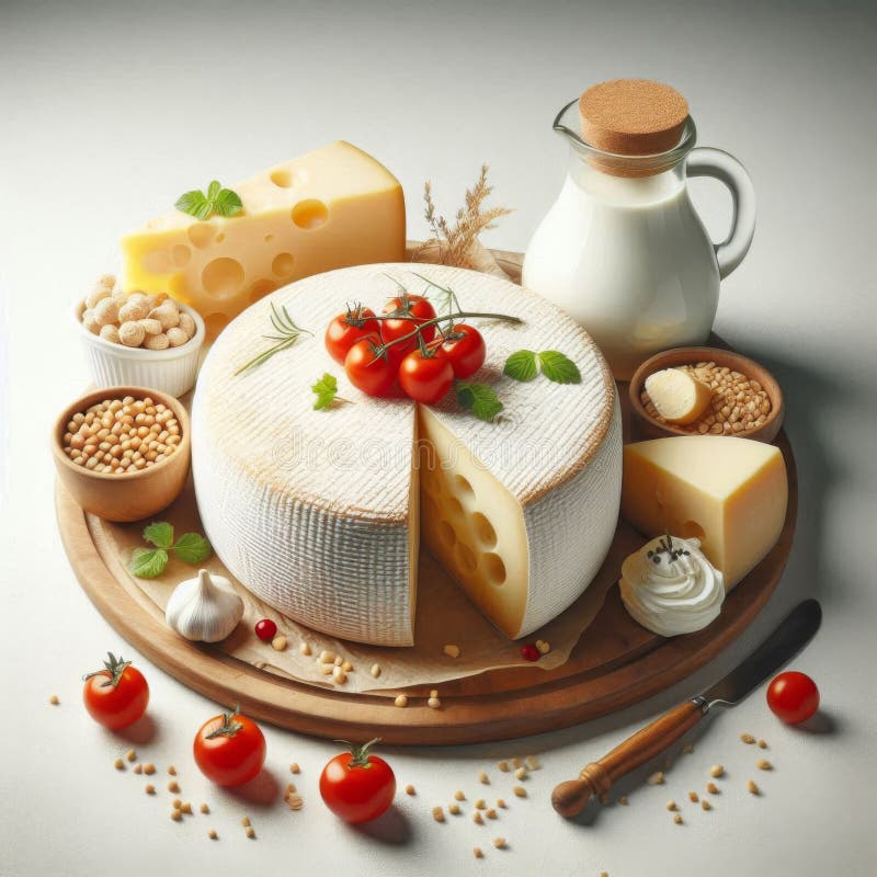 Whole Wheel of Traditional Cheese on White Background Stock ...