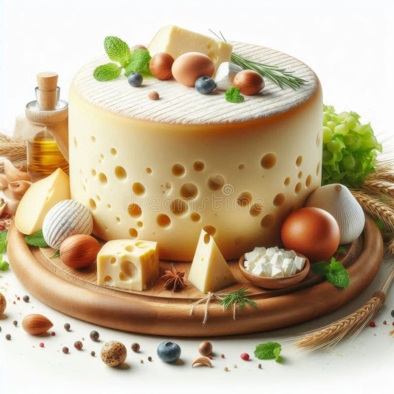 Whole Wheel of Traditional Cheese on White Background Stock ...