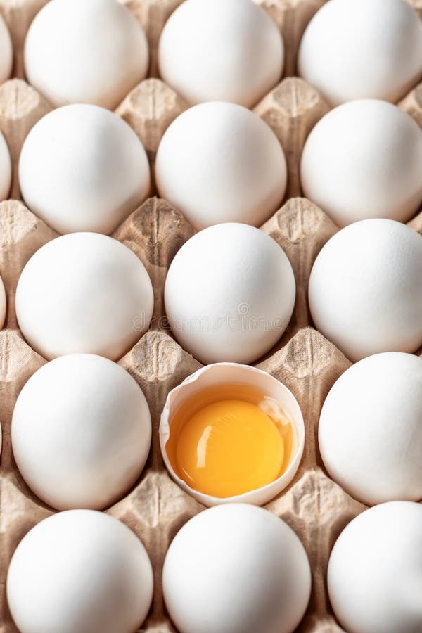 Whole White Eggs on Egg Tray Close Up. Set of Healthy Broiler Eggs ...
