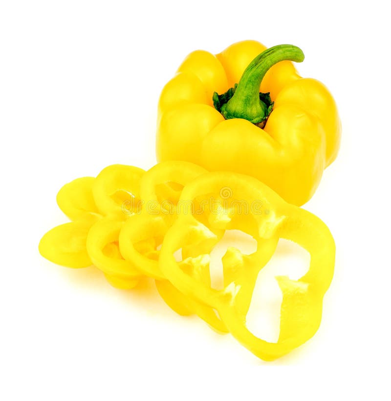 Whole Yellow Capsicum Pepper with Sliced Cross Sections Stock Image ...