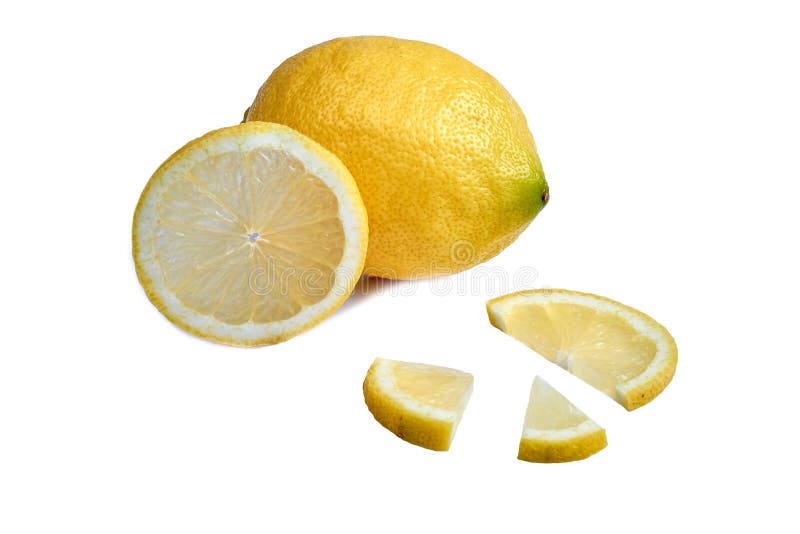 Whole Yellow Lemon Along with a Cut of the Same and an Exploded View of ...