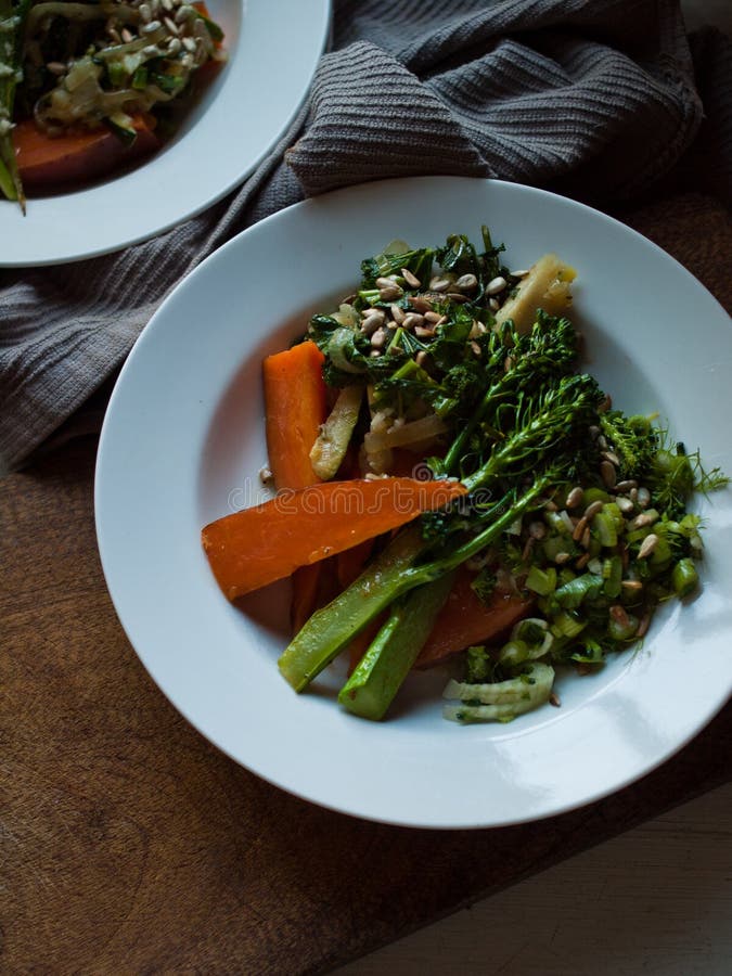 Wholefoods Rustic Vegetable Dish on Wooden Table Stock Image - Image of ...