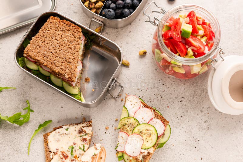 Wholegrain Bread Lunch Packed into Bento or Lunchbox Container Stock ...