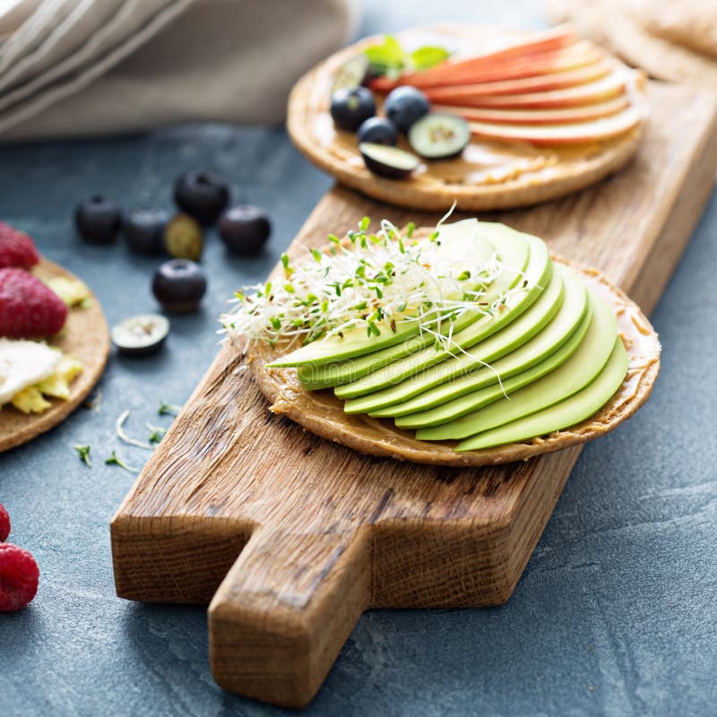 Wholegrain Bread with Variety of Toppings Stock Image - Image of banana ...