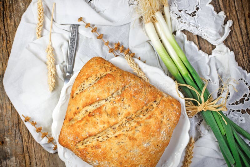 Wholemeal Bread and Spring Onion Stock Image - Image of diet, freshly ...