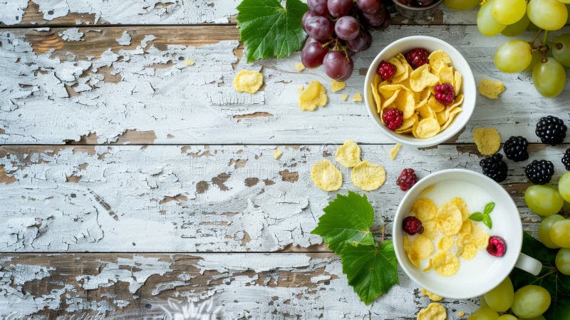 Wholesome Breakfast Table Layout Featuring Corn Flakes, Coffee, Milk ...