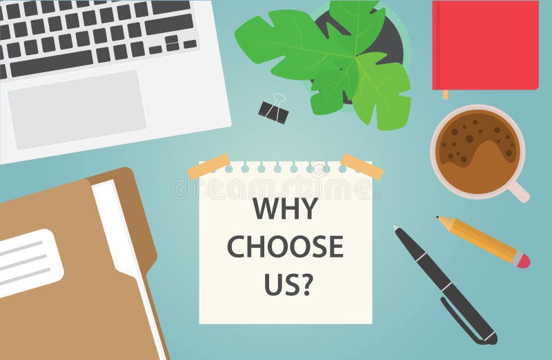 Why Choose Us Text Written on Office Desk, Flat Lay Composition Stock ...