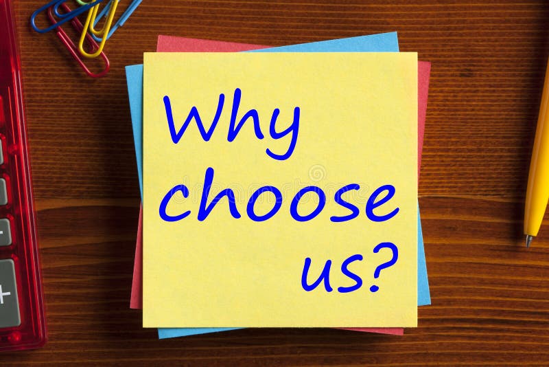 Why Choose Us Written on Note Stock Image - Image of coach, help: 108122941