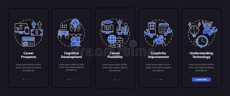 Why To Learn To Code Night Mode Onboarding Mobile App Screen Stock ...