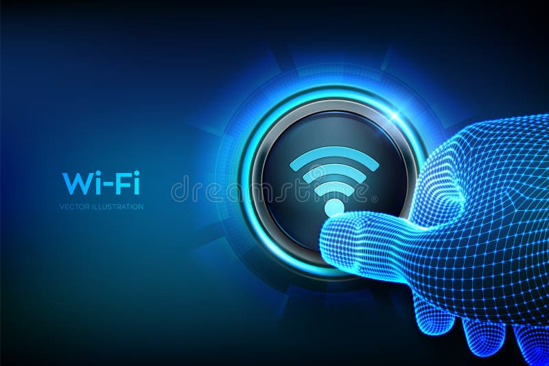 Wi Fi Button. Wireless Network Connection Concept. Closeup Finger about ...