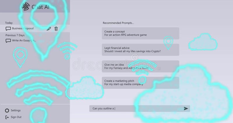Wi-Fi and Cloud Icons Image Over Business Proposal Text on Screen Stock ...
