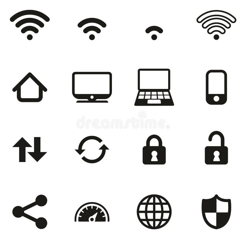 Wi Fi Connection Icons White on Black Stock Vector - Illustration of ...