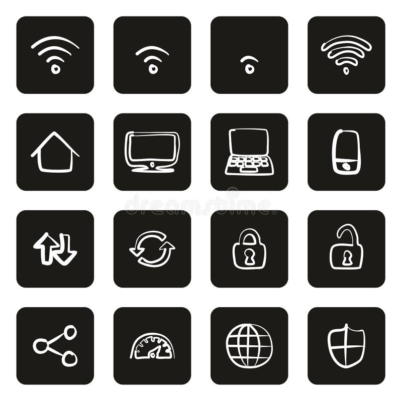 Wi Fi Connection Icons Freehand White on Black Stock Vector ...