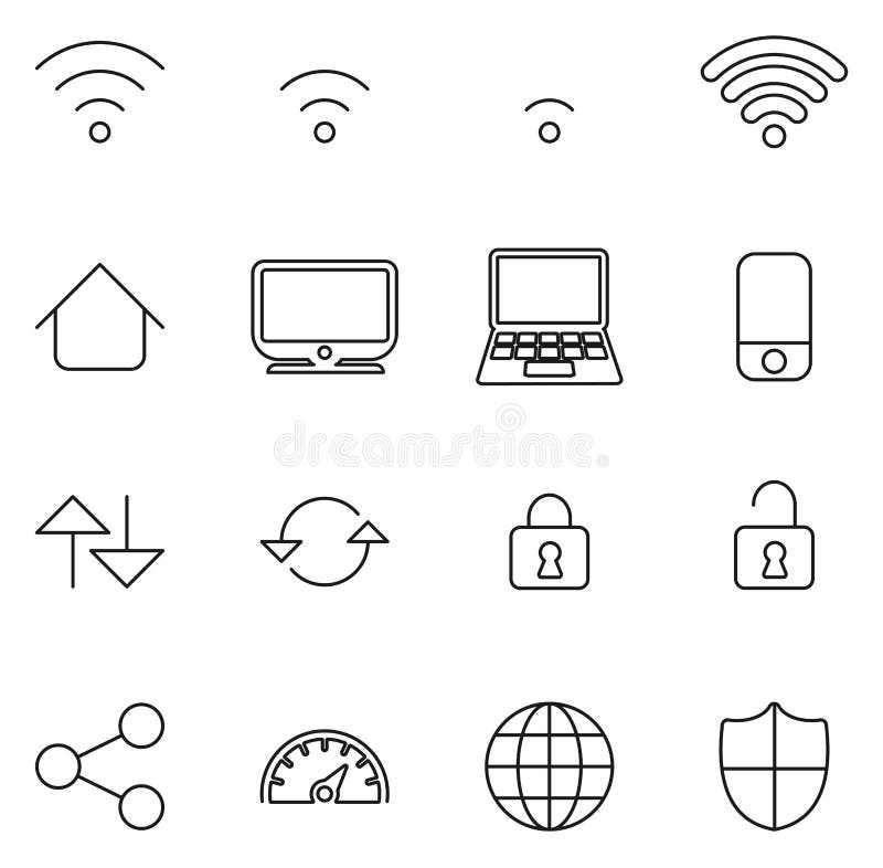 Wi Fi Connection Icons Thin Line Vector Illustration Set Stock Vector ...