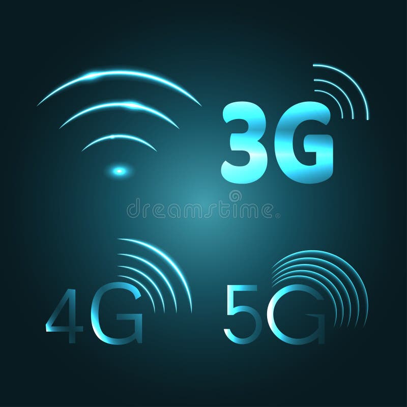 Wi Fi, 3G, 4G and 5G Technology Glow Icon Symbols Stock Vector ...