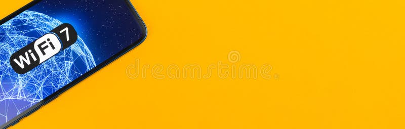 Wi-Fi 7 Generation Banner. Modern Mobile Phone with Supporting New Wi ...